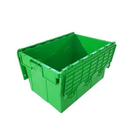 China 66L Plastic Storage Tote with Hinged Attached Lid Container 600*400*350mm High Volume for sale