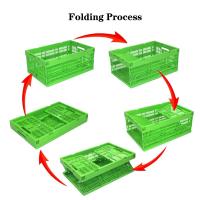 China Vegetable Packing Plastic Foldable Crate 40L Stackable Storage Moving Box Container for sale