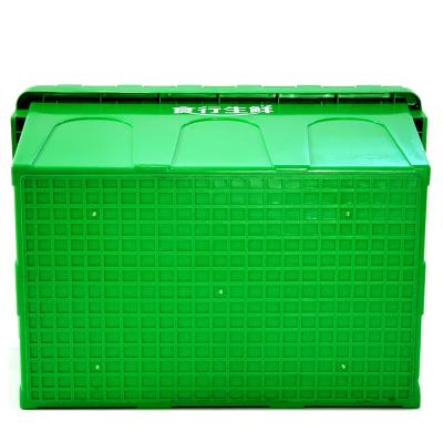China 66L Plastic Storage Tote with Hinged Attached Lid Container 600*400*350mm High Volume for sale