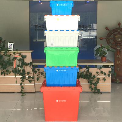 China 66L Plastic Storage Tote with Hinged Attached Lid Container 600*400*350mm High Volume for sale