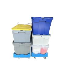 China Logo Silk Printing Heavy Duty Stackable Plastic Tote Boxes for Reusable Storage Solutions for sale