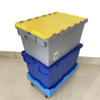 China 550x370x320mm Folding Stackable Crate Moving Plastic With Attached Lid Container for sale