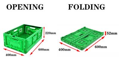 China Opvouwbare opstapelbare plastic fruit kratten opvouwbare en interne grootte 570*370*210mm Te koop