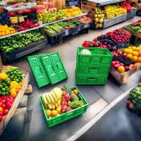China Collapsible Stackable Plastic Fruit Crates Foldable and Internal Size 570*370*210mm for sale