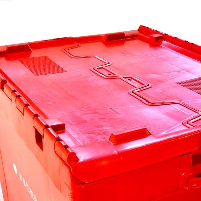 China Colored Collapsible Plastic Storage Crate Attached Lid Container Tote Heavy Duty for sale