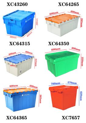 China Colored Collapsible Plastic Storage Crate Attached Lid Container Tote Heavy Duty for sale