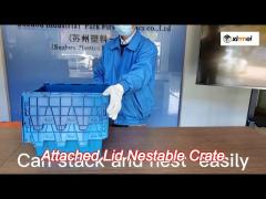 63l plastic crates with lids plastic solid nestable crate moving boxes stackable container