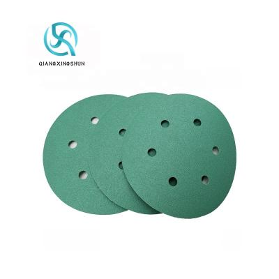 China Factory 6inch 6 Hole Green Film Back Aluminum Oxide Sanding Abrasive Disc for sale