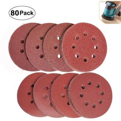 China Amazon FBA Hot sale 5 Inch 8 Hole Hook and Loop Sanding Disc Sandpaper Orbital Sander Pads 40 60 80 120 180 240 320 600 Grits for sale