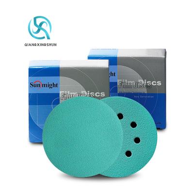 China Customized Sunmight L312T Grit 36 to 2000 Green Film Sanding Disc Abrasive Sheet Roll Polishing Automotive 5 inch Sanding Disc for sale