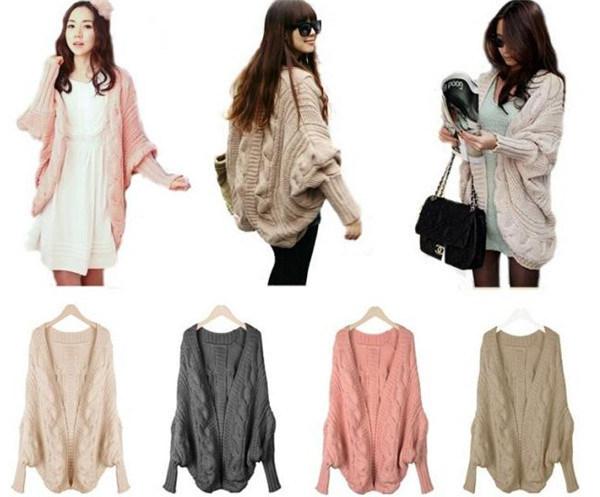Fashion Style Plus Size Bat Sleeve Knitted Wool Cardigan (66180)
