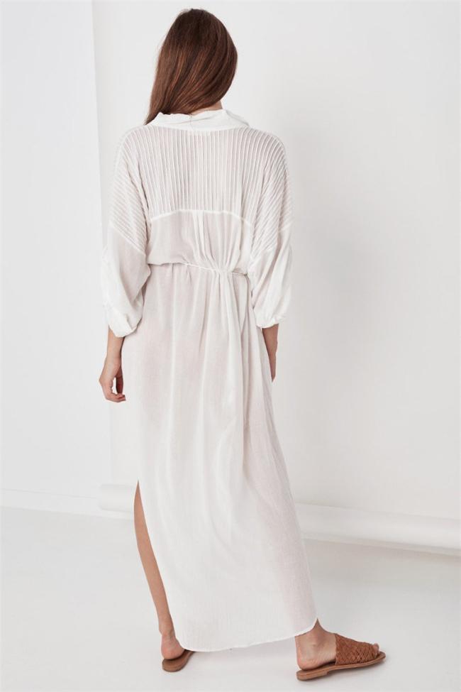Women Sexy White Blouse Long Split Beach Dress with Good Quality