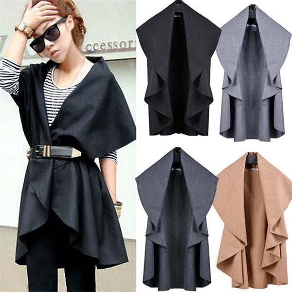 Korean Style Fashion Multi Wear Irregular Women&prime;s Cape Coat (14322-1)