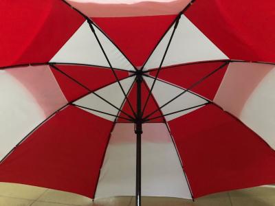 China Double Layer Vented Golf Umbrella , Storm Proof Sturdy Umbrellas Red / White Color for sale