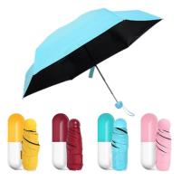 China Durable 6 Panels Black Vinyl Coated Mini Folding Umbrella Anti Uv With Case for sale