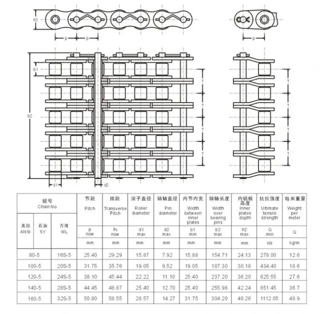 High Quality Roller Chains API Approved Multiple Strands Oil Field Chain for Petroleum Equipment