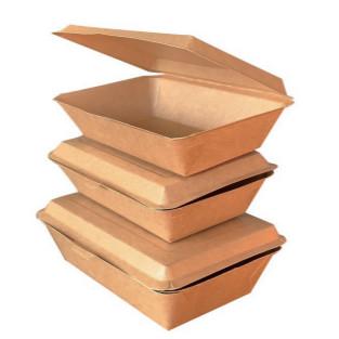 China Disposable 280ml Clamshell Paper Box Leakproof Kraft Paper Takeaway Box for sale
