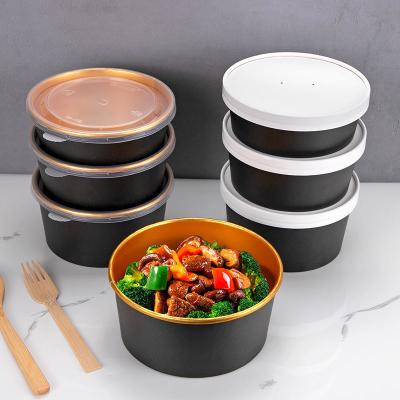 China 8oz/12oz/16oz/20oz/24oz/32oz Black Paper Soup Bowls With Lids For Hot Food Gold Foiled Paper Bowl for sale