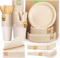 China 100% biodegradable Paper Tableware Sugarcane Bagasse Disposable Plates Sets Dinnerware for sale
