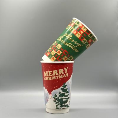 Cina Logo stampato su misura Coppe di caffè di carta a doppia parete per Natale usa e getta con coperchio per bevande Coppe di caffè di carta in vendita