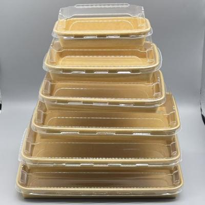 China Eco-Friendly Kraft Paper Sushi Tray With Plastic Lid Biodegradable Paper Plates For Sushi for sale