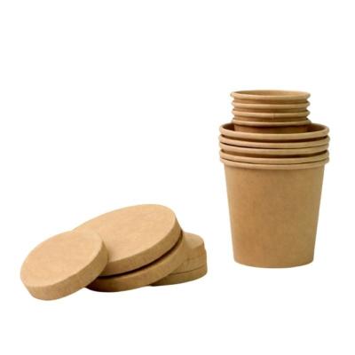 China Custom Disposable Food Container Brown Kraft Paper Cup Soup Bowl Paper Lid for sale