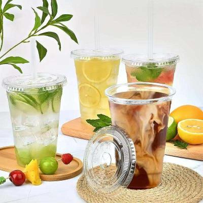 China Disposable Plastic PET Cups with Lids Smoothie Milk Shake Cups Clear Disposable PET Plastic Cup for Boba Milk Tea for sale