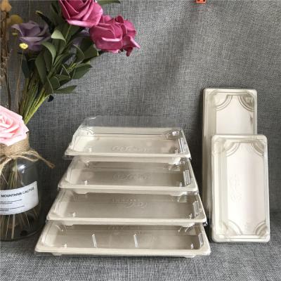 China Disposable Food Container Bagasse Bread Packing Box with PET Lid for sale