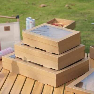 China Multi-Size Disposable Kraft Paper Takeout Containers - Salad/Cake/Fruit/Sushi Boxes with Clear Window for sale