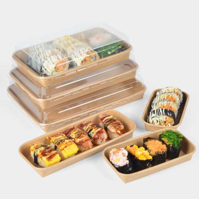 Chine Biodégradable Kraft emporter emporter pour aller Restaurant Rectangle Contenant de boîte de sushi en papier plastique jetable à vendre