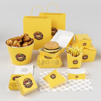 China Custom Printed Fast Food Packaging Boxes Take Away Disposable Chicken Wing Fried Chicken French Fry Burger Chips Box for sale