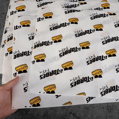 China Custom Printed Sandwich Burger Burrito Package Greaseproof Wrapping Paper Food Grade Bread Grease Proof Paper with logo for sale