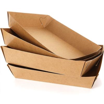 China Customized Eco-Friendly Kraft Paper Serving Cardboard Tray Boat Shape Boxes Food Tray for sale