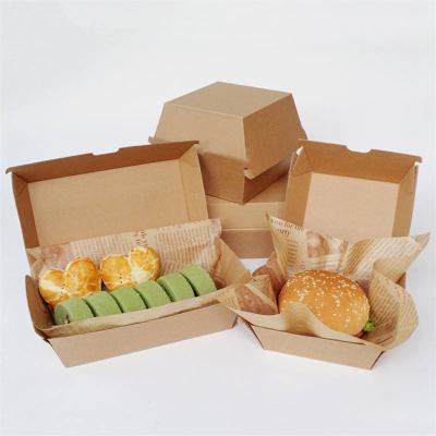 China Custom Disposable Cardboard Hamburger Takeaway Packaging Kraft Paper Clamshell Burger Box for sale