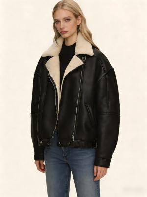 China Oversized Moto Jacket with Asymmetric Zip Closure and Structured Lapels in Bonded Suede and Sherpa for sale
