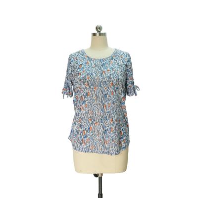 China Abstract Print Short-Sleeve Top with Tie Cuffs for sale