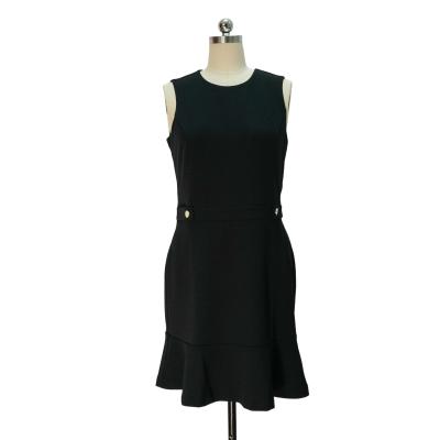 China Sleeveless Black Dress with Round Neck Structured Fabric and Ruffled Hem for sale