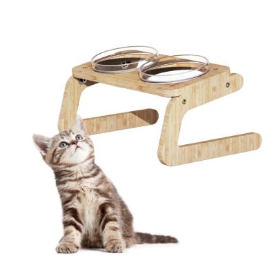 Quality All-Season Elevated Pet Feeder Bowls with Rounded Bamboo Stand Wood Productfor sale
