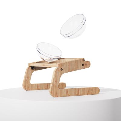 Quality All-Season Elevated Pet Feeder Bowls with Rounded Bamboo Stand Wood Productfor sale