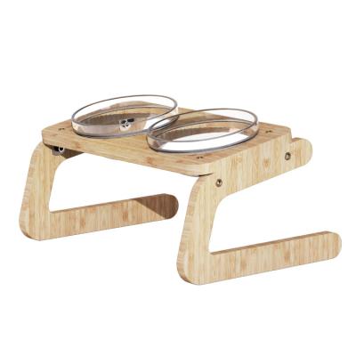 Quality All-Season Elevated Pet Feeder Bowls with Rounded Bamboo Stand Wood Productfor sale