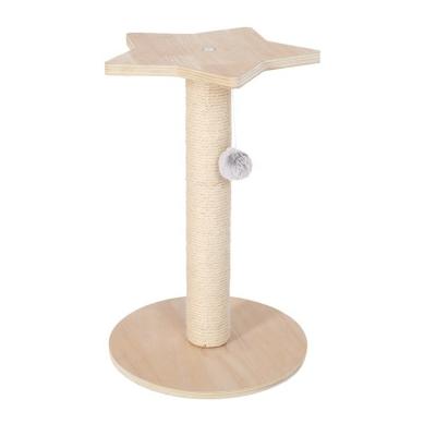 China Wooden Star-Shaped Cat Scratching Post with Platform Top Sisal Rope and Hanging Ball for sale