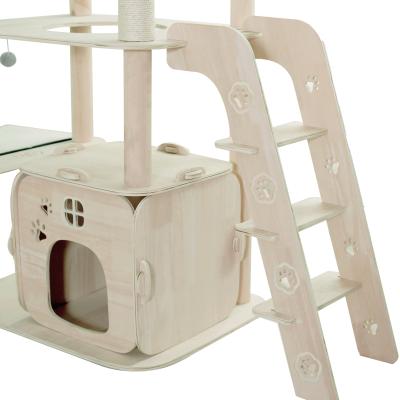 China Commercial E-commerce Stores Cat Tree Wood Sisal Multilayer Cat Scratch Tree with Cat Bed for sale