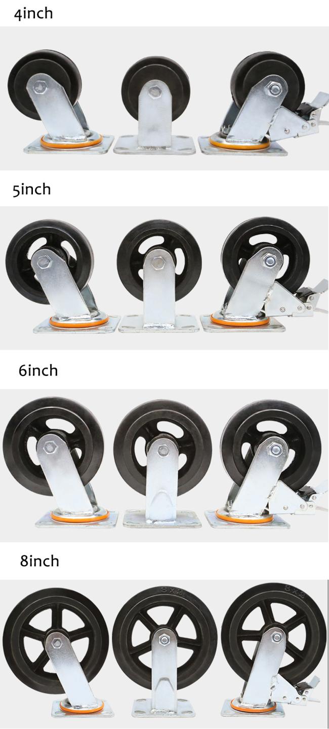 6in 8in Heavy Duty Black Rubber Caster Wheel