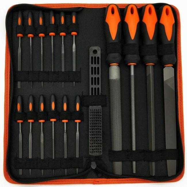 19PCS DIY Wooden Hand Tool Flat File Kit Steel File Set with Carrying Case