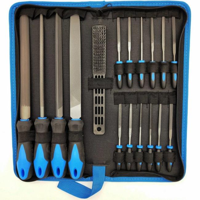 19PCS DIY Wooden Hand Tool Flat File Kit Steel File Set with Carrying Case