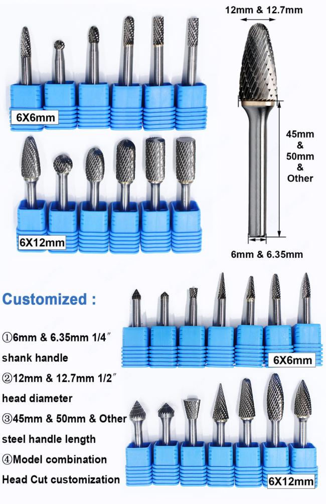6mm Shank Cylinder Ball Nose Tungsten Carbide Rotary Files Burr Deburring Tool Carbide Burrs Tungsten