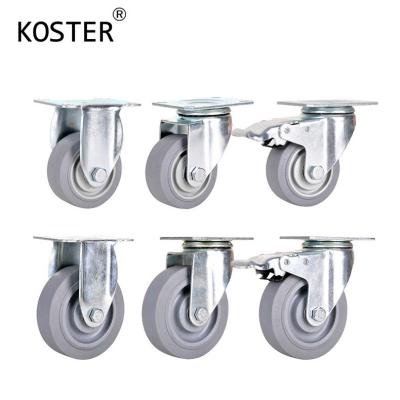 Cina 75mm 3inch Platform Trolley Mobili TPR Piatto di gomma grigio morbido Ruote rotanti in vendita