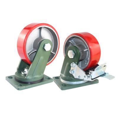China 4/5/6/8 Zoll Schwerlast 1 Tonne Rot PU-Rad Eisenkern Rollrad mit rotierendem Rad zu verkaufen