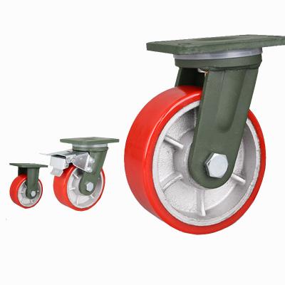 China 4/5/6/8 Zoll Schwerlast 1 Tonne Rot PU-Rad Eisenkern Rollrad mit rotierendem Rad zu verkaufen