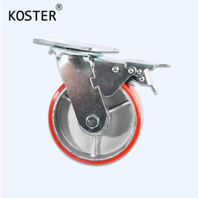 China 4 5 6 8 10 Inch Red PU All Steel Core Heavy Duty Castor Zinc Plated and Long Lasting for sale